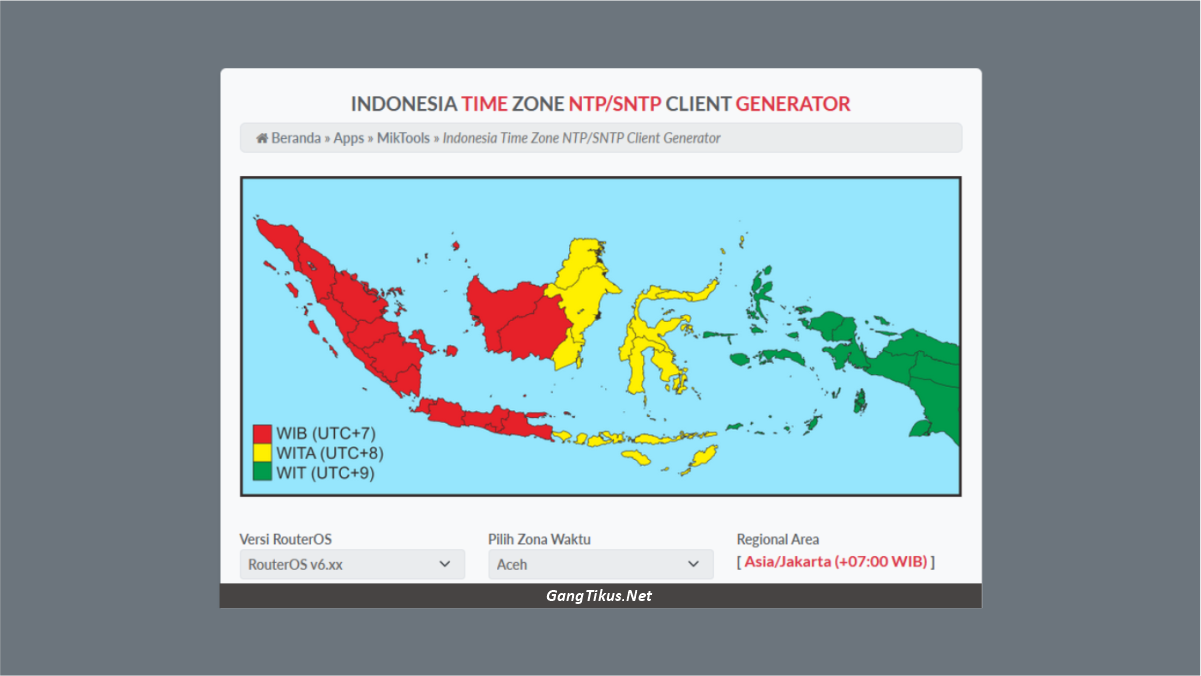 Mikrotik Indonesia Time Zone NTP/SNTP Client Generator | MikTools Mikrotik Indonesia Time Zone NTP/SNTP Client Generator | MikTools