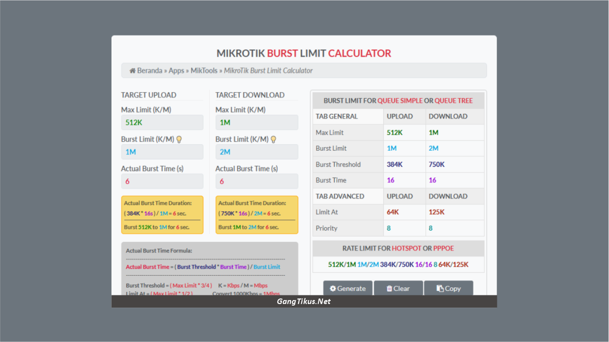 MikroTik Burst Limit Calculator | MikTools