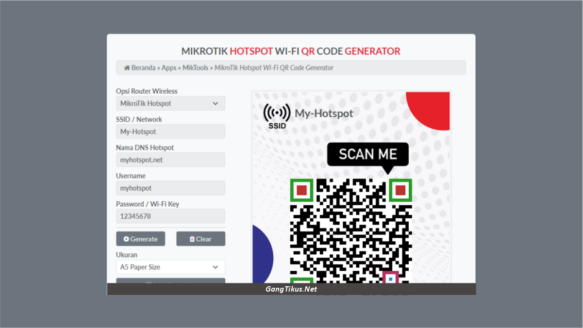 MikroTik Hotspot Wi-Fi QR Code Generator | MikTools