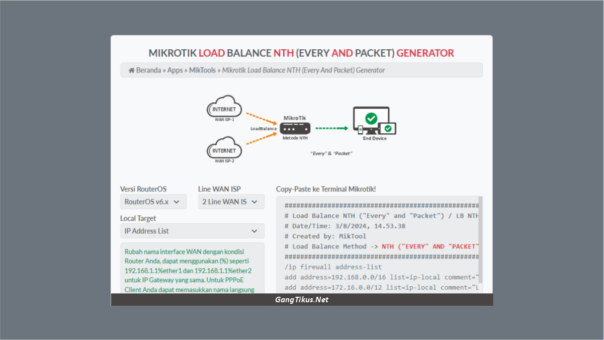 Mikrotik Load Balance NTH (Every And Packet) Generator | MikTools